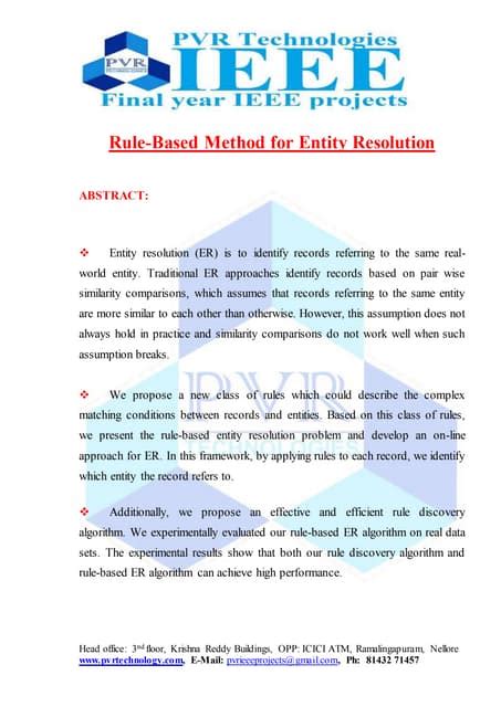 Rule Based Method For Entity Resolution Pdf