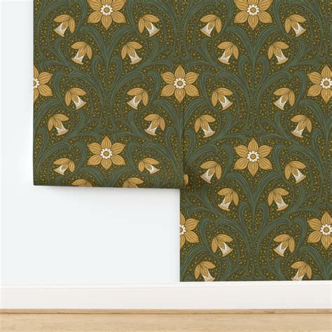 Jumbo Daffodil In Bloom Block Print Art Wallpaper Spoonflower