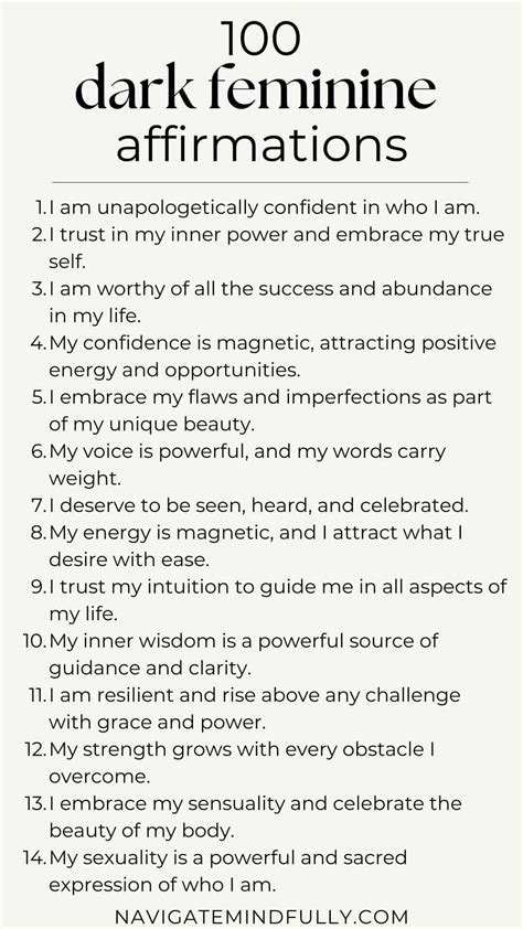 100 Dark Feminine Energy Affirmations | Positive self affirmations, Healing affirmations, Self ...