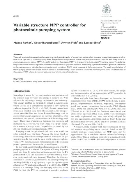 Pdf Variable Structure Mpp Controller For Photovoltaic Pumping System