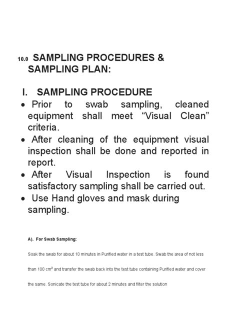 Sampling Procedures And Sampling Plan I Sampling Procedure A For