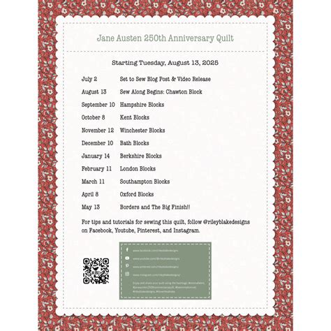 Jane Austen 250th Anniversary Quilt Quilt Top Kit 785”x865” Paisleys Quilt Shop