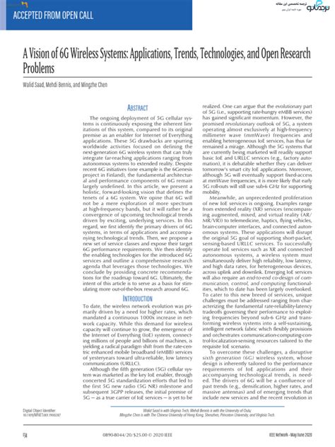 A Vision Of 6g Wireless Systems Applications Trends Technologies And Open Research Problems Pdf