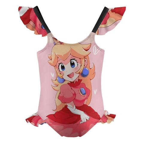 Mario Princess Peach Swimsuit For Girl Cute Teen Girls One Piece Ruffle