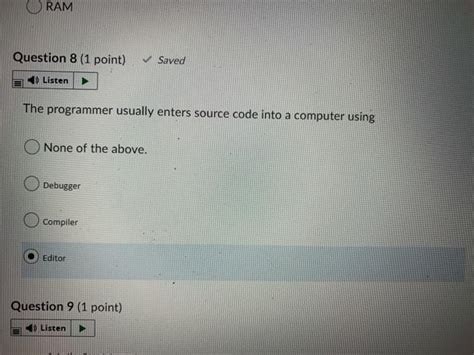 Solved Transcribed Image Text Ram Question 8 1 Point Saved 1 Answer Transtutors