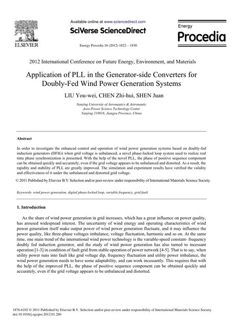 Pdf Application Of Pll In The Generator Side Converters For Doubly Fed Wind Power Generation