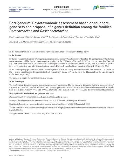Pdf Corrigendum Phylotaxonomic Assessment Based On Four Core Gene