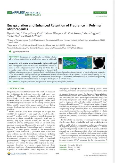 Pdf Encapsulation And Enhanced Retention Of Fragrance In Polymer
