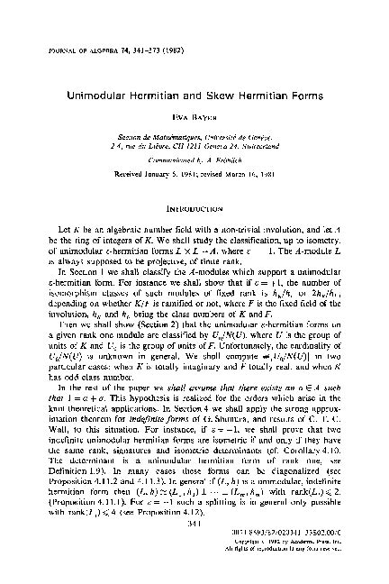 Pdf Unimodular Hermitian And Skew Hermitian Forms