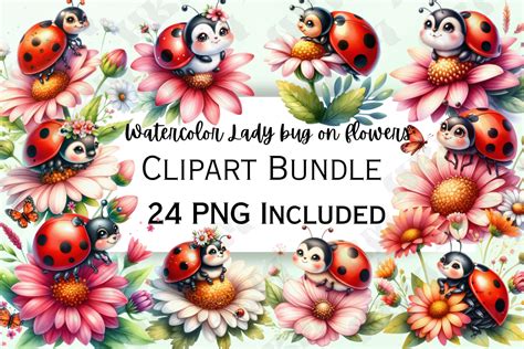 Cute Watercolor Lady Bugs Clipart Graphic By Hbm Clipart · Creative Fabrica
