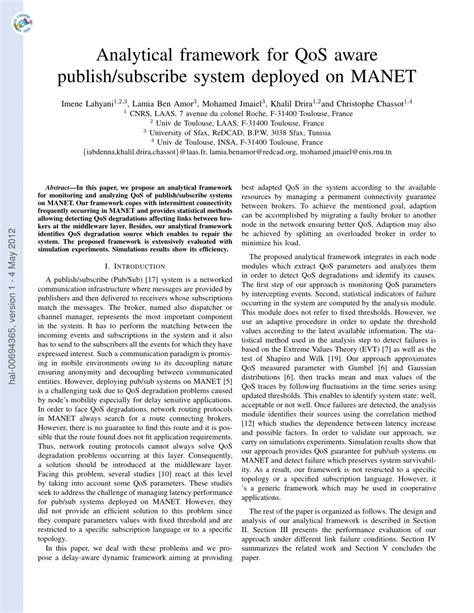 pdf analytical framework for qos aware publish subscribe system