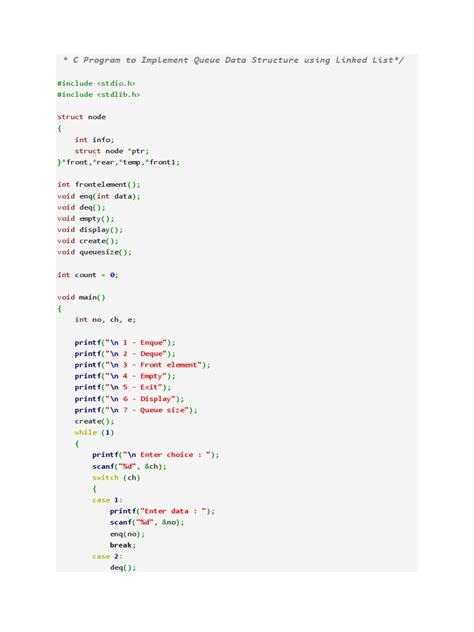 C Program To Implement Queue Pdf