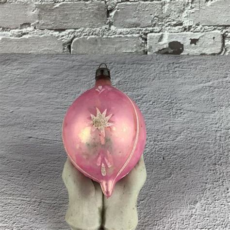 Vintage Handblown Mercury Glass Tear Drop And Mica 3 5” Ornament