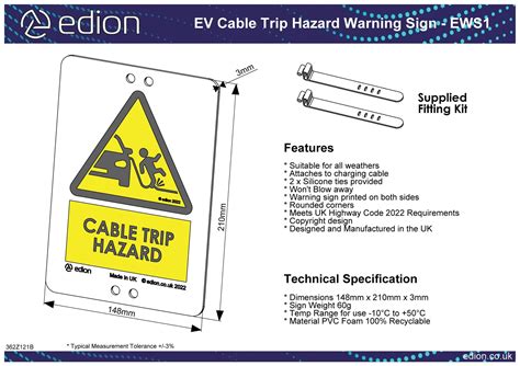 Edion Ev Charging Cable Trip Hazard Sign Prevent Cable Trip Hazards