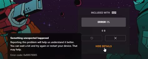 getting error code 0x80070005 when trying to download games from the