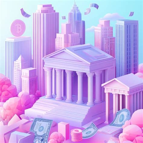 Vector Illustration Of Bank Building With Dollar Banknotes On Blue