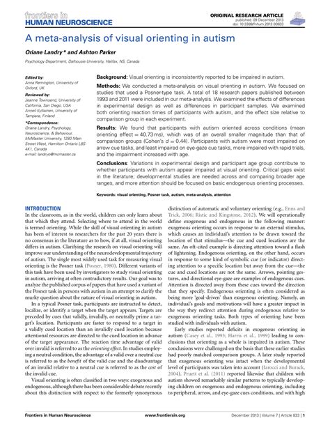 pdf a meta analysis of visual orienting in autism