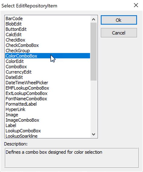 TcxEditRepositoryColorComboBox Class VCL DevExpress Documentation
