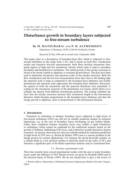 Pdf Disturbance Growth In Boundary Layers Subjected To Free Stream Turbulence