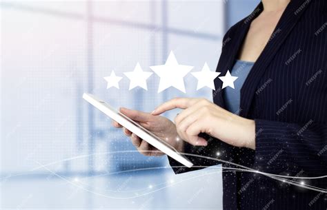 Premium Photo | Five stars (5) rating with a hand touching screen. Hand ...