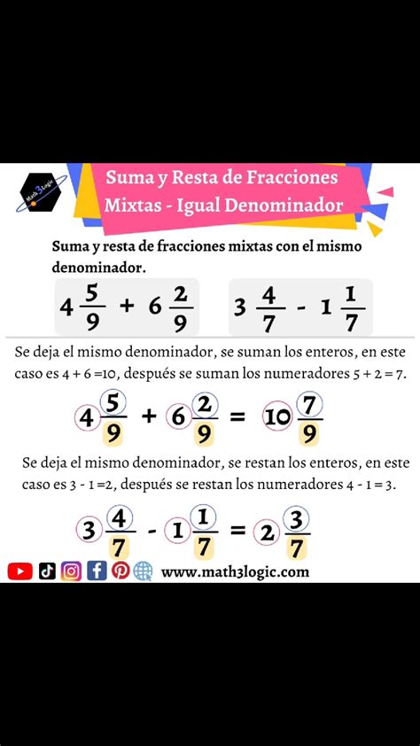Suma Y Resta De Fracciones Mixtas Con Igual Denominador Tiktok