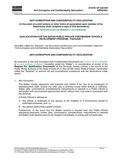 Fillable Online Anti Corruption And Confidentiality Declaration Form Doha Fax Email Print