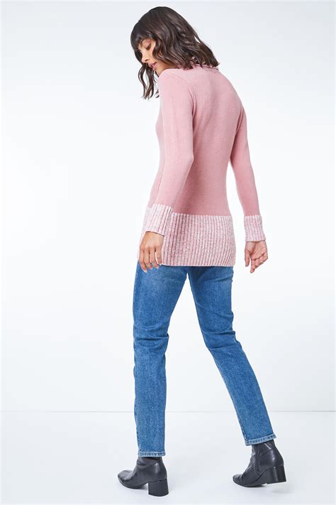V Neck Overlap Button Detail Jumper In Pink Roman Originals Uk