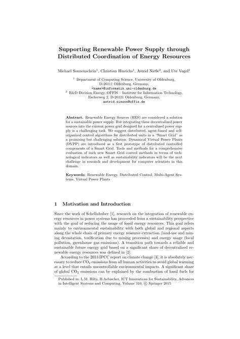 Pdf Supporting Renewable Power Supply Through Distributed