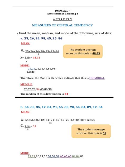 Activity 3 Measures Of Central Tendency Download Free Pdf Mode