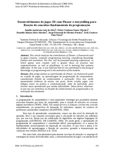 desenvolvimento de jogos 2d com phaser e storytelling para fixação de