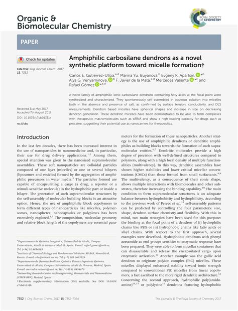 Pdf Amphiphilic Carbosilane Dendrons As A Novel Synthetic Platform Toward Micelle Formation