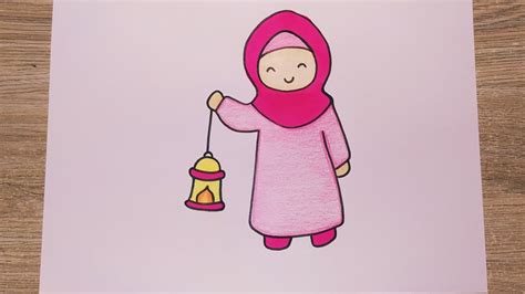 رسم للاطفالرسم رمضانرسم فتاة محجبةرسم فتاة محجبة تحمل فانوس رمضان
