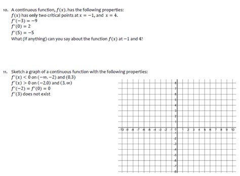 solved 10 a continuous function f x has the following