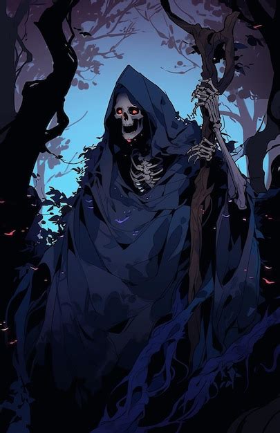 Premium Ai Image There Is A Skeleton In A Hooded Robe Holding A Scythe Generative Ai