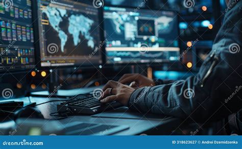 Professional Office Specialist Using A Computer In A Modern Technological Monitoring Control