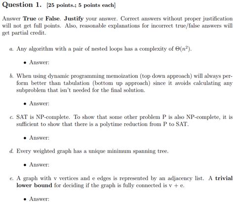 solved question 1 [25 points 5 points each ] answer true