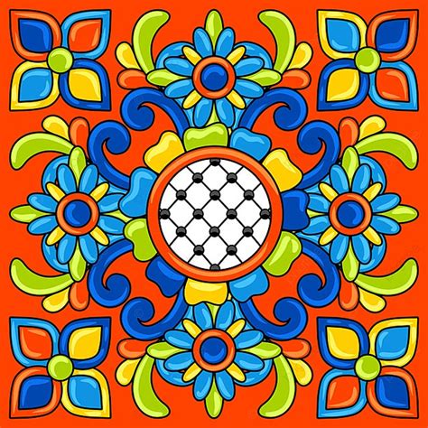 Mexican Talavera Ceramic Tile Pattern Background Ancient Objects