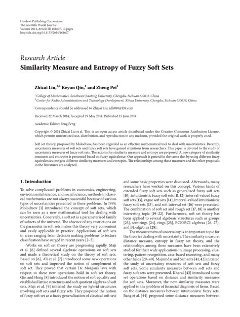 Pdf Similarity Measure And Entropy Of Fuzzy Soft Sets