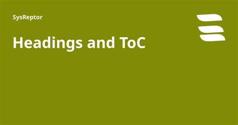 Headings And Toc Sysreptor