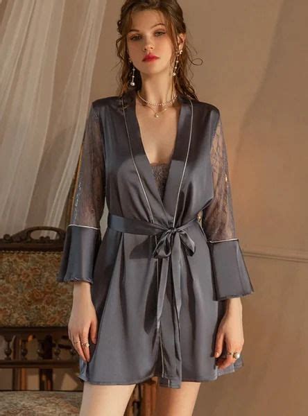Beautiful Night Robes Night Robe Satin Sheer Elegance Lace Robe