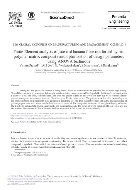 Pdf Finite Element Analysis Of Jute And Banana Fibre Reinforced
