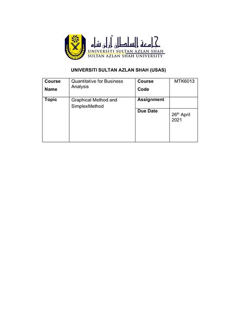 Assignment Mtk6013 Semester 2 Sesi 20202021 Universiti Sultan Azlan Shah Usas Course Name