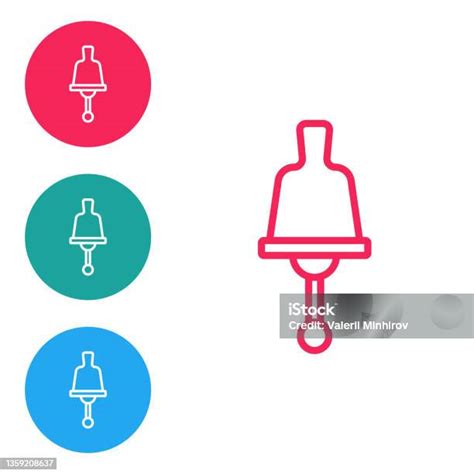 흰색 배경에 격리 된 빨간색 줄 울리는 벨 아이콘 알람 기호 서비스 벨 핸드벨 기호 알림 기호 원 버튼에 아이콘을 설정합니다 벡터 교회에 대한 스톡 벡터 아트 및 기타