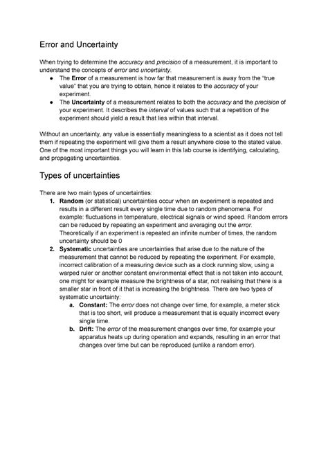 Chapter Uncertainties Error And Uncertainty When Trying To Determine The Accuracy And