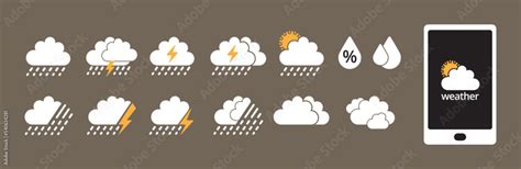 Weather Icon Set Weather Forecast Icons For Web Simple Flat Symbol Design For Dark Background