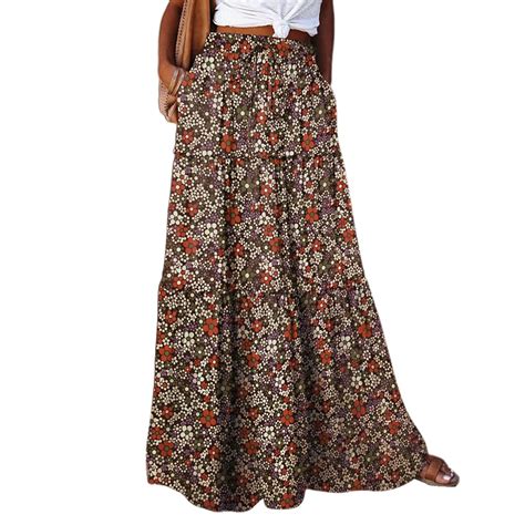 Bomyjesk Floral Skirts For Women Summer Maxi Skirt Swing Pleated A Line