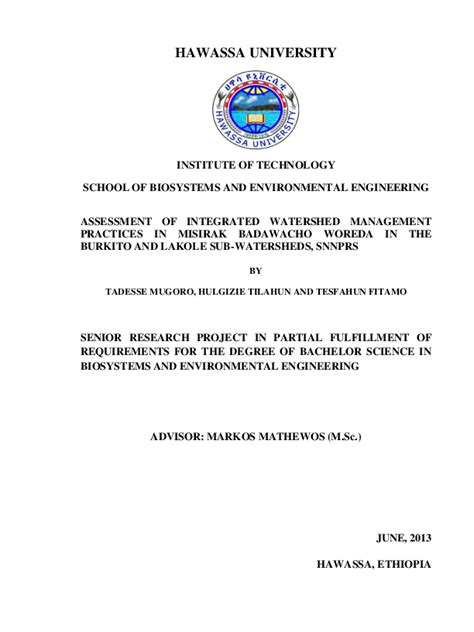 Pdf Assessment Of Integrated Watershed Management Practices In Misirak Badawacho Woreda In The