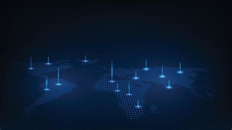 Futuristic Global Connection Network Concept World Map With Tech Circle On Blue Background