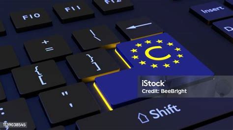 파란색 키보드를 사용 하 여 Eu 저작권 기호를 나타내는 Enter 키를 입력 합니다 3차원 형태에 대한 스톡 사진 및 기타 이미지 3차원 형태 검은색 기사 출판