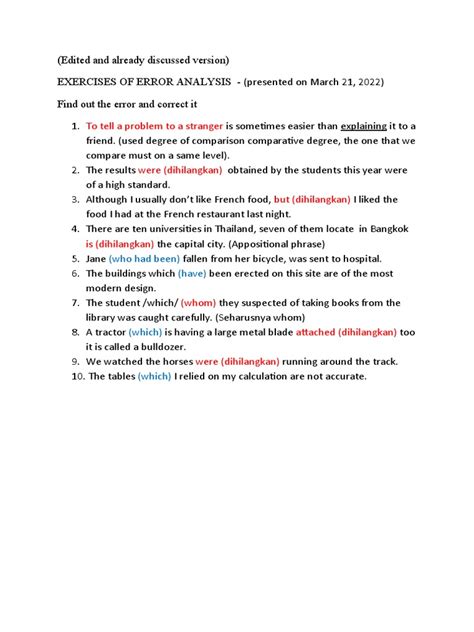 exercises of error analysis pdf